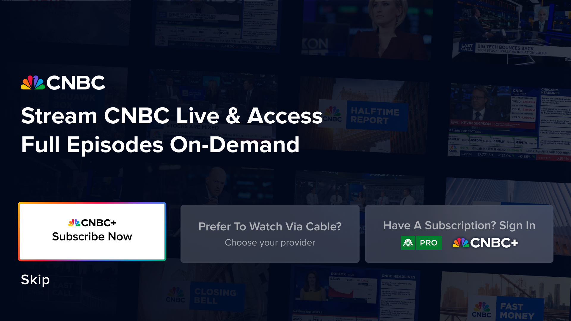 CNBC Plus Roku Apple TV Screenshot