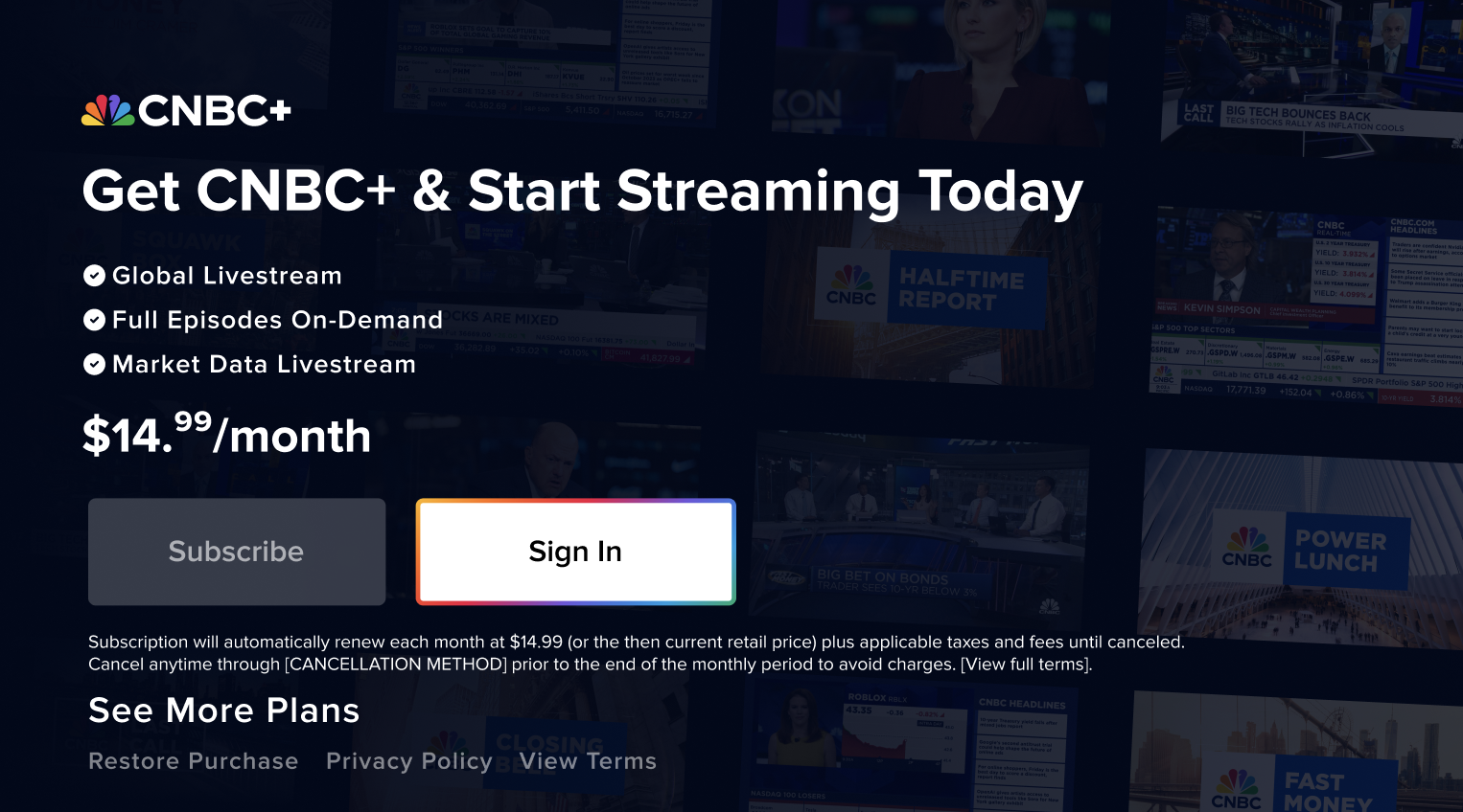 CNBC Plus Roku Apple TV Screenshot