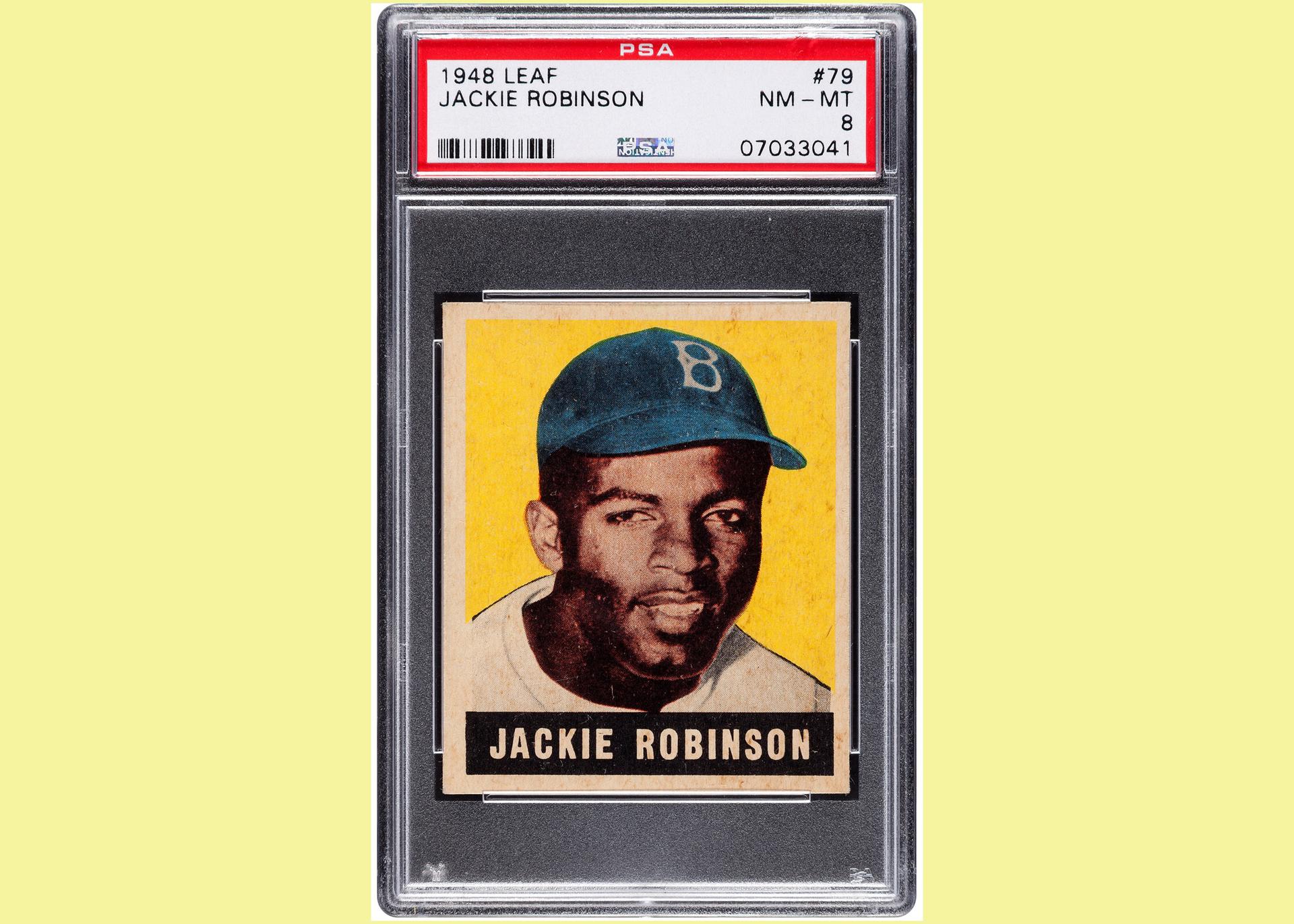 A 1948 Leaf #79 Jackie Robinson card, set to go to auction at Sotheby's ...