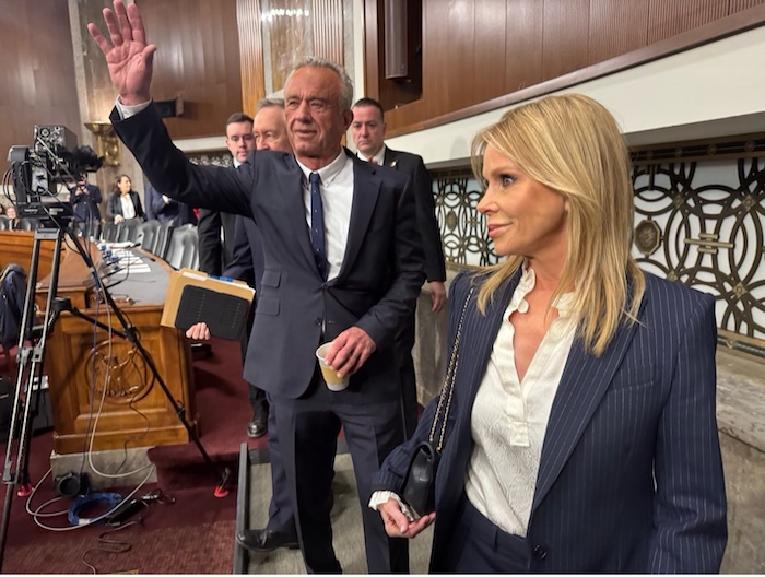 Robert F. Kennedy Jr. and his wife, Cheryl Hines, at his first Senate confirmation hearing to be ...
